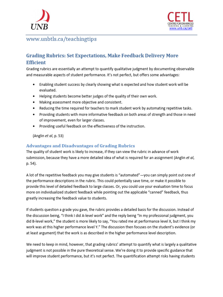 Grading Rubrics Pdf Rubric Academic Expert