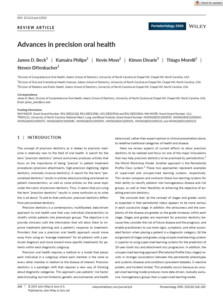 Periodontology 2000 - 2019 - Beck - Advances in Precision Oral Health ...