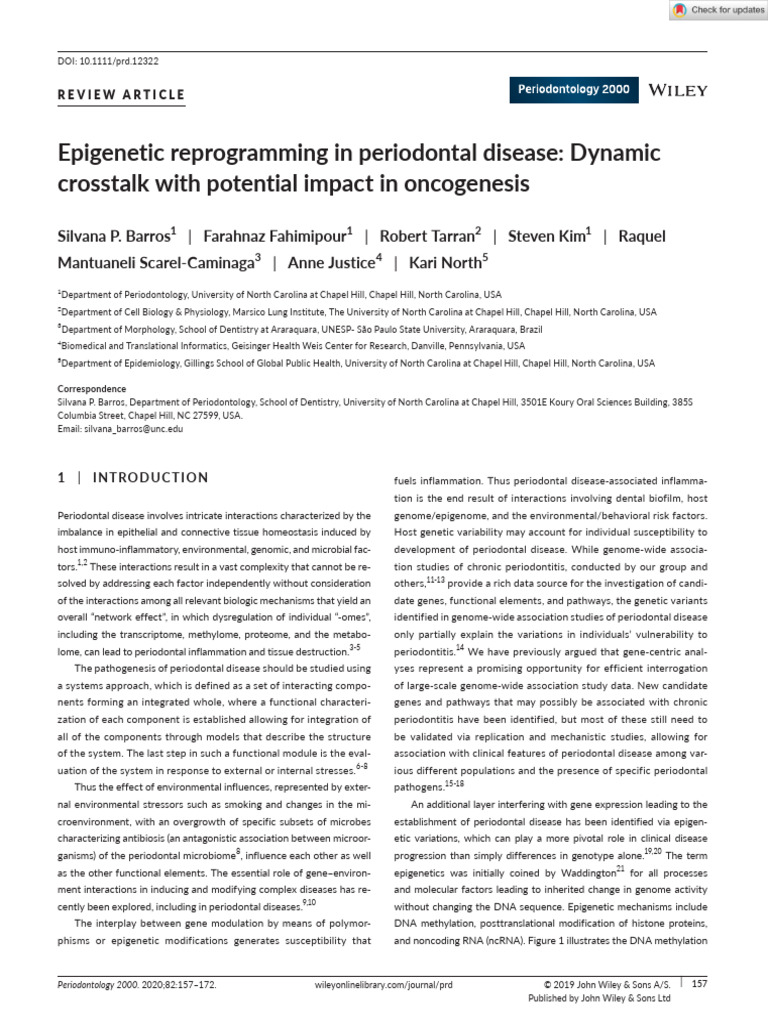 Periodontology 2000 - 2019 - Barros - Epigenetic Reprogramming in ...