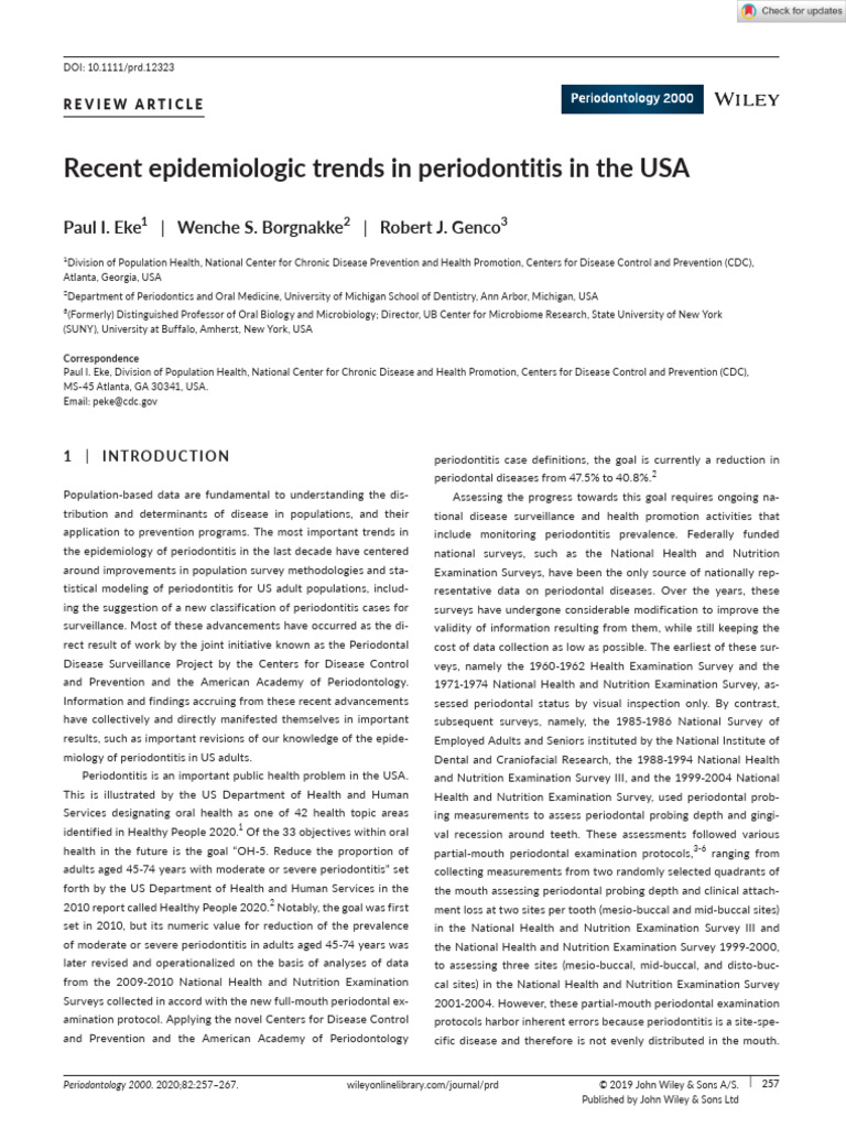 Periodontology 2000 - 2019 - Eke - Recent Epidemiologic Trends in ...