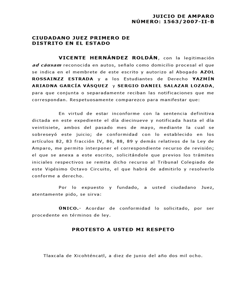 Recurso de Rev Juicio de Amparo 1563 | PDF | Caso de ley | Sentencia (ley)