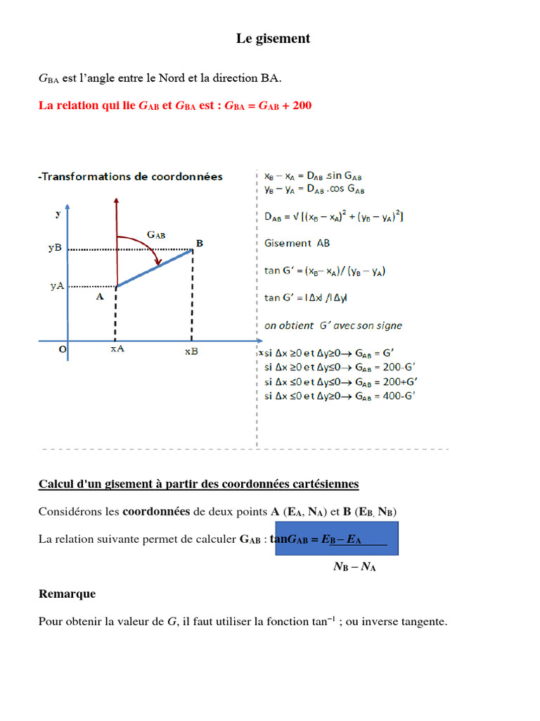 Calcul du Gisement en Topographie | PDF
