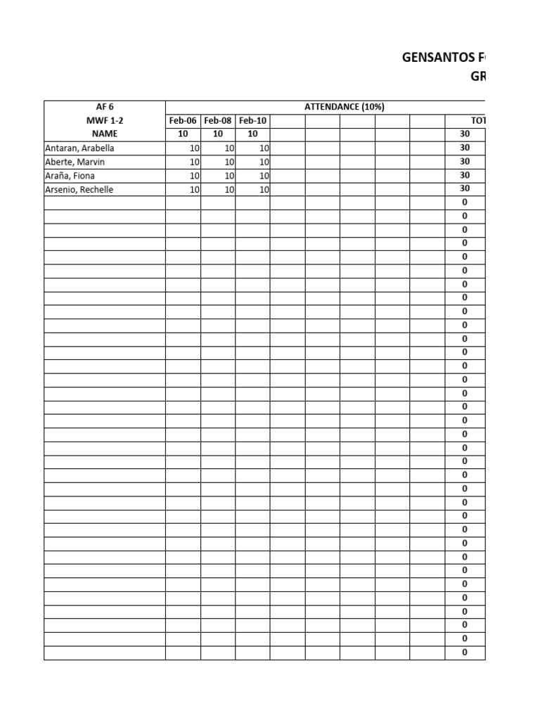 0-Based Class Record Sample - Copy - Copy (2) | PDF | Quiz | Quiz Games