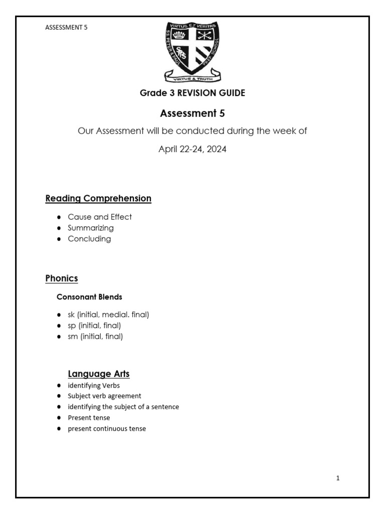 Grade 3 Assessment 5 Revision Guide & Timetable | PDF | Phonics ...