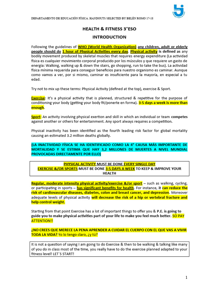 3º Eso Fitness Notes 2017-18 2 | PDF | Physical Fitness | Flexibility ...