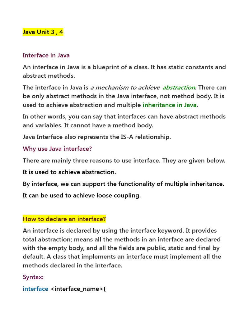 Java Unit 3 and 4 | PDF | Class (Computer Programming) | Method (Computer Programming)