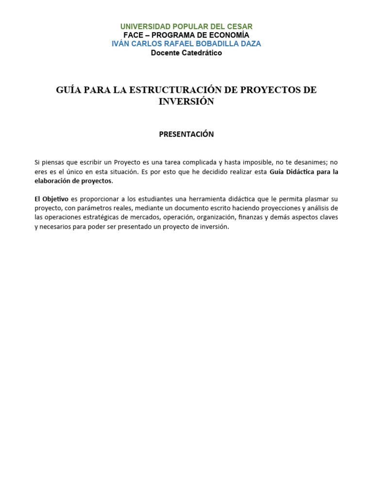 Guia Para La Formulacion De Proyectos Pdf Mercado Economía 4040