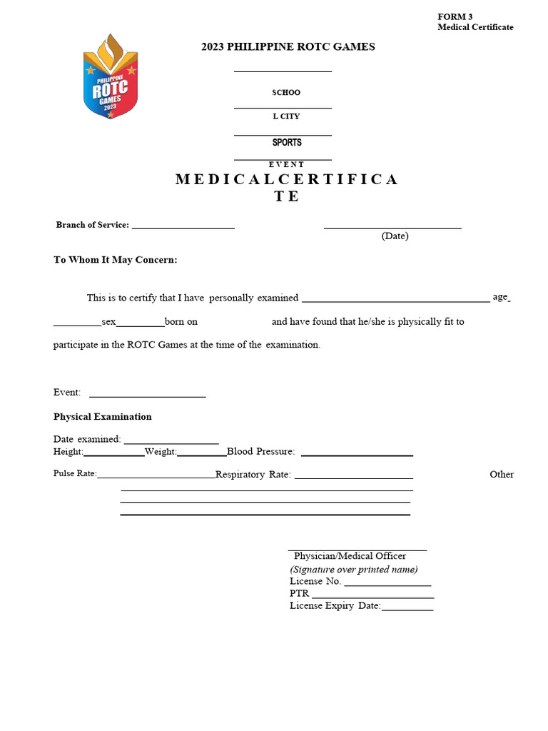 Form 3 Medical Certificate | PDF