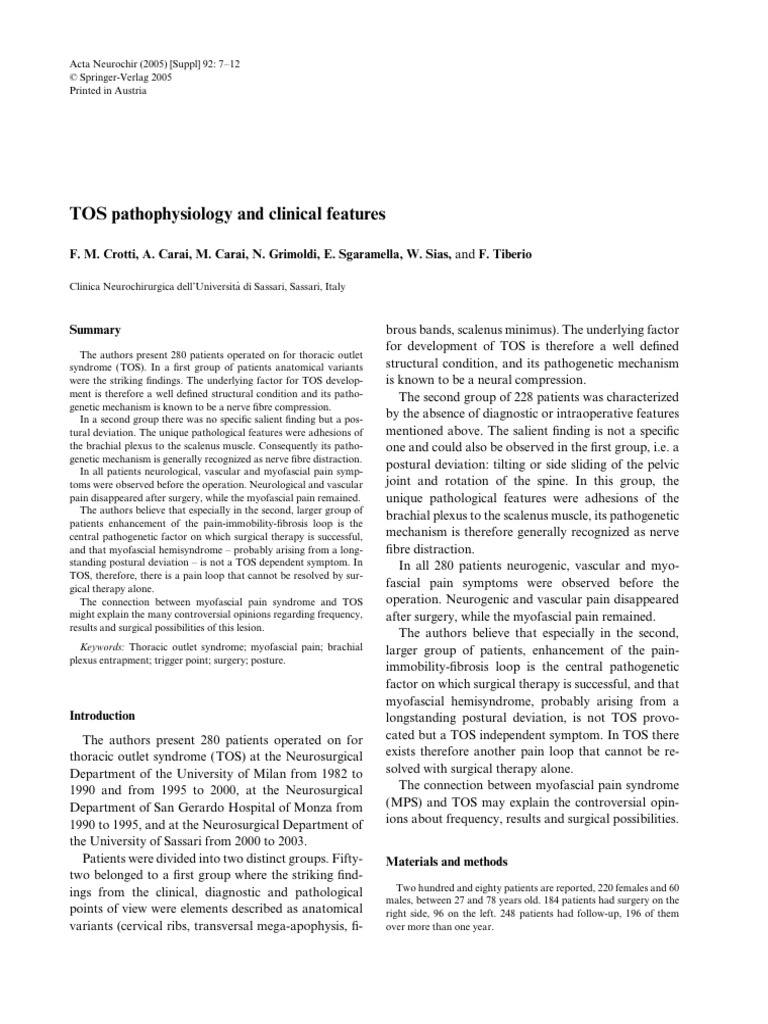 TOS Pathophysiology and Clinical Features | PDF | Pain | Arm