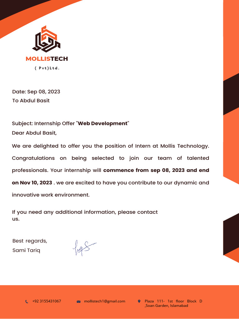 Abdul Basit Offer Letter | PDF