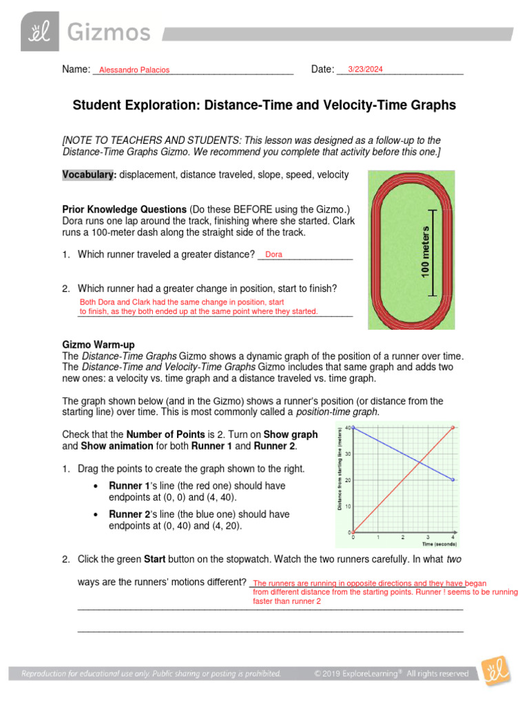 1.3.1 Gizmo Distance Time Velocity (AFL) | PDF | Speed | Velocity