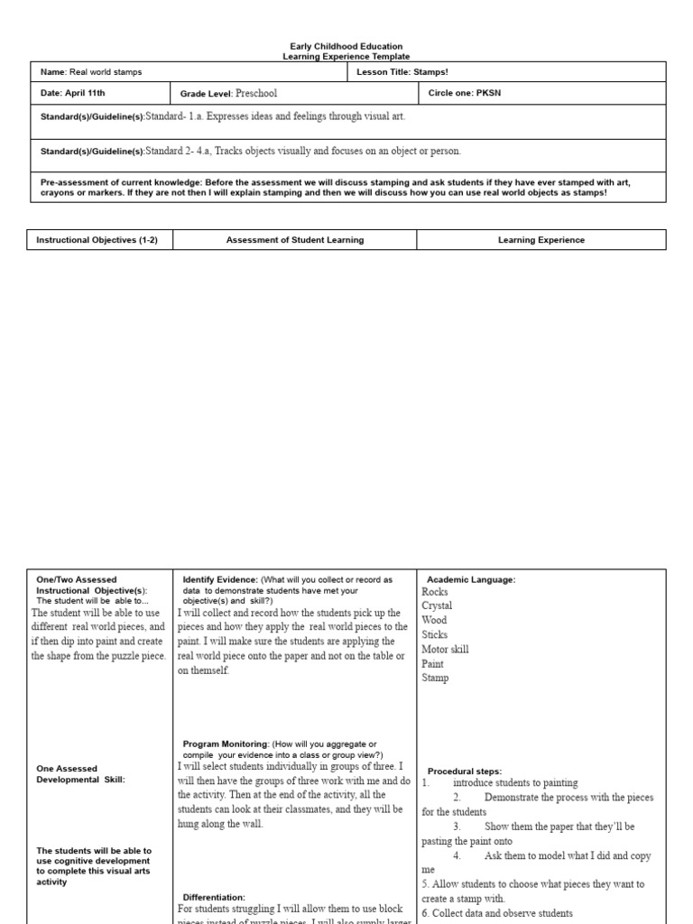 Ece Lesson Plan Template-9 | PDF | Early Childhood Education ...
