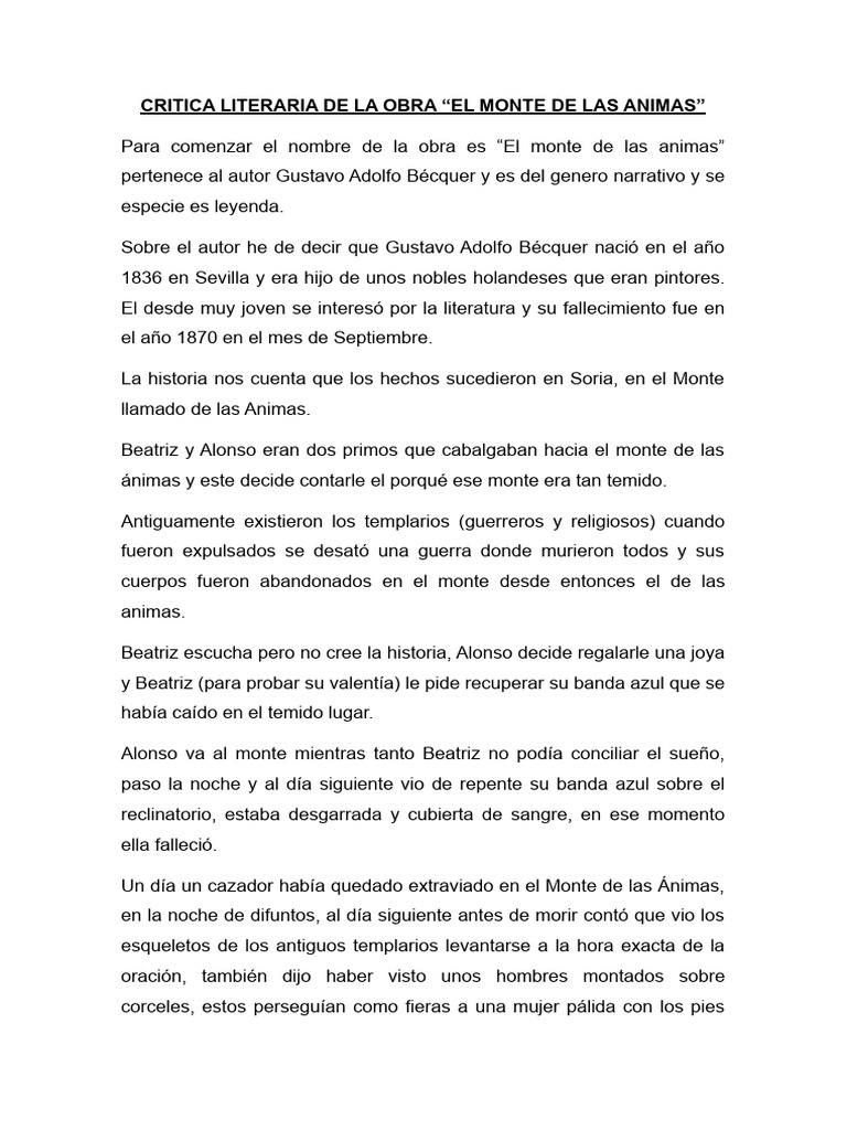 Critica Literaria de La Obra El Monte de Las Animas | PDF