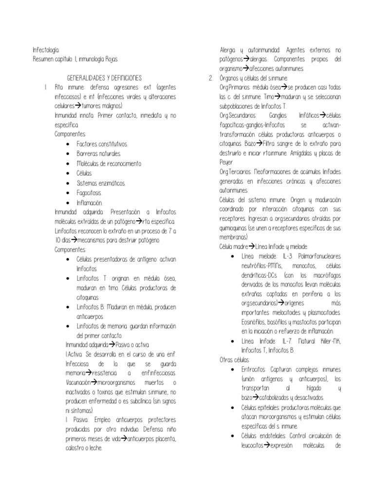 Resumen capítulo 1 inmunología de Rojas | PDF | Sistema inmune | Linfocitos