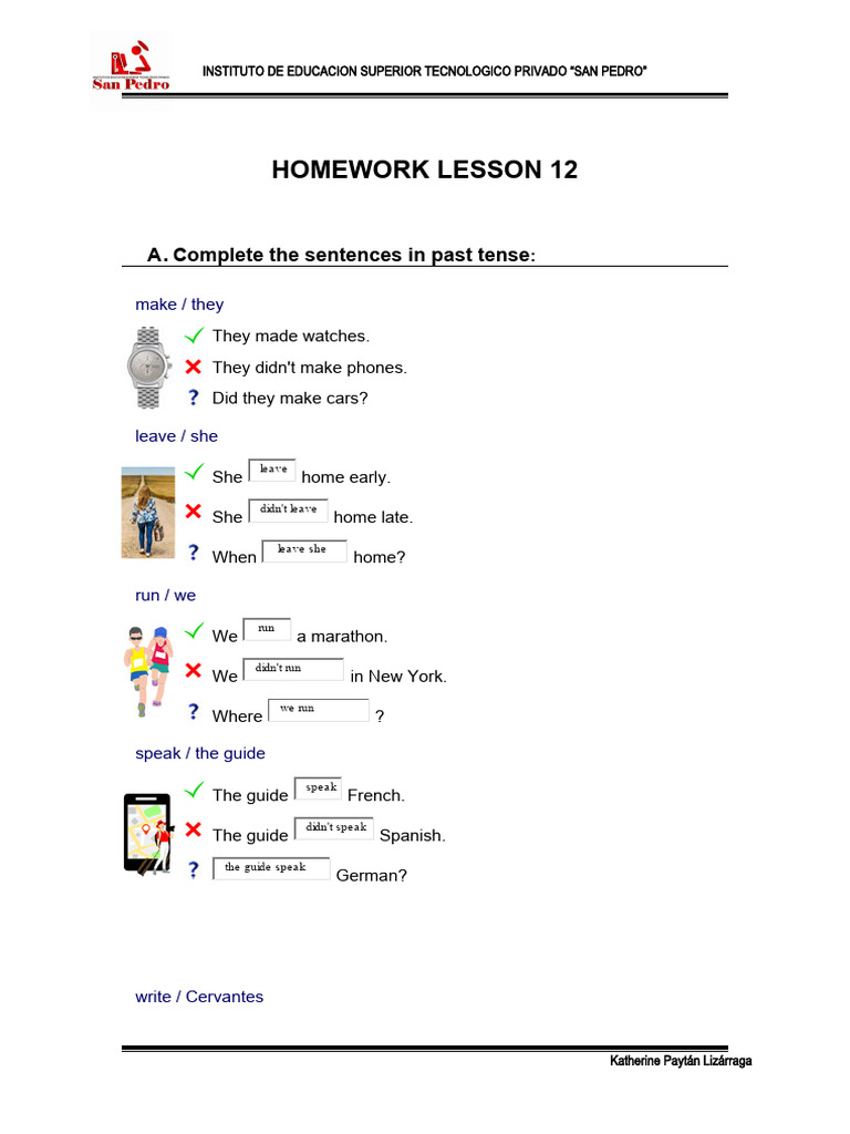 HOMEWORK - LESSON - 12 Ingles | PDF