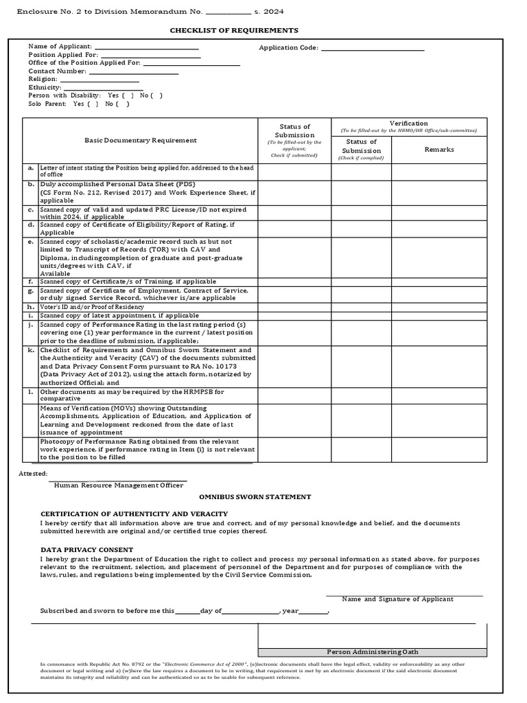 Checklist of Requirements For Teacher Rqa | PDF | Authentication ...