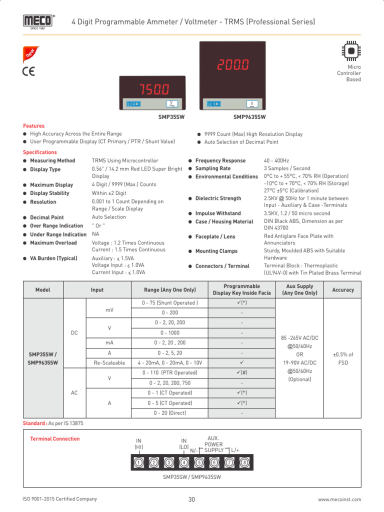 4 Digit Programmable Ammeter Voltmeter Trms Professional Series Model Smp35s | PDF | Electricity ...
