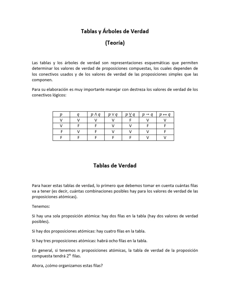 Tablas y Árboles de Verdad en Lógica | PDF | Proposición | Verdad