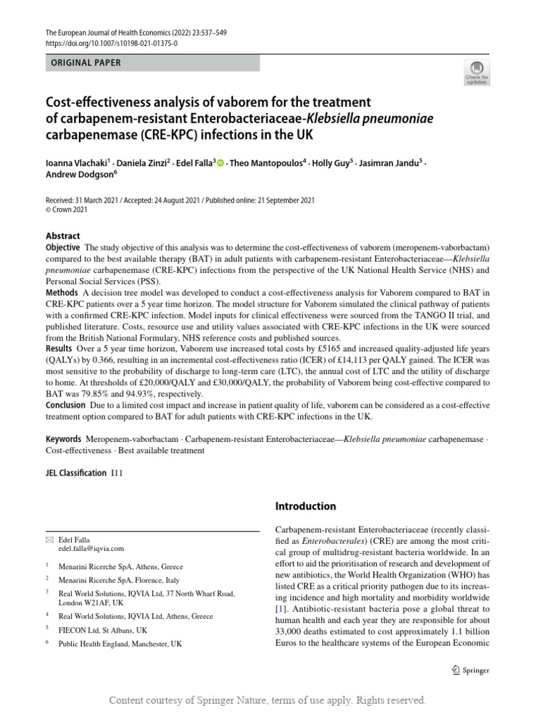Cost-Effectiveness Analysis of Vaborem For The Tre | PDF | Cost ...