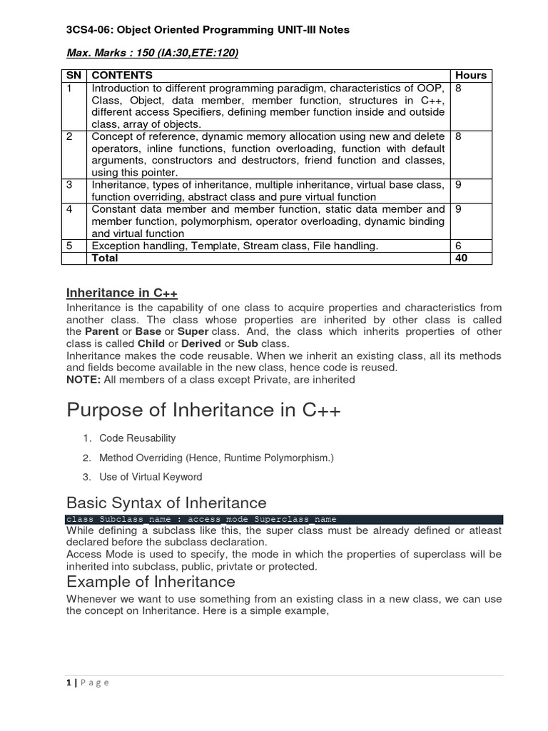 3CS4-OOPS-Unit-3 | PDF | Inheritance (Object Oriented Programming) | Class (Computer Programming)