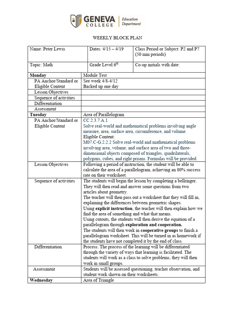 Math6 Lesson Plan 8 | Download Free PDF | Area | Volume