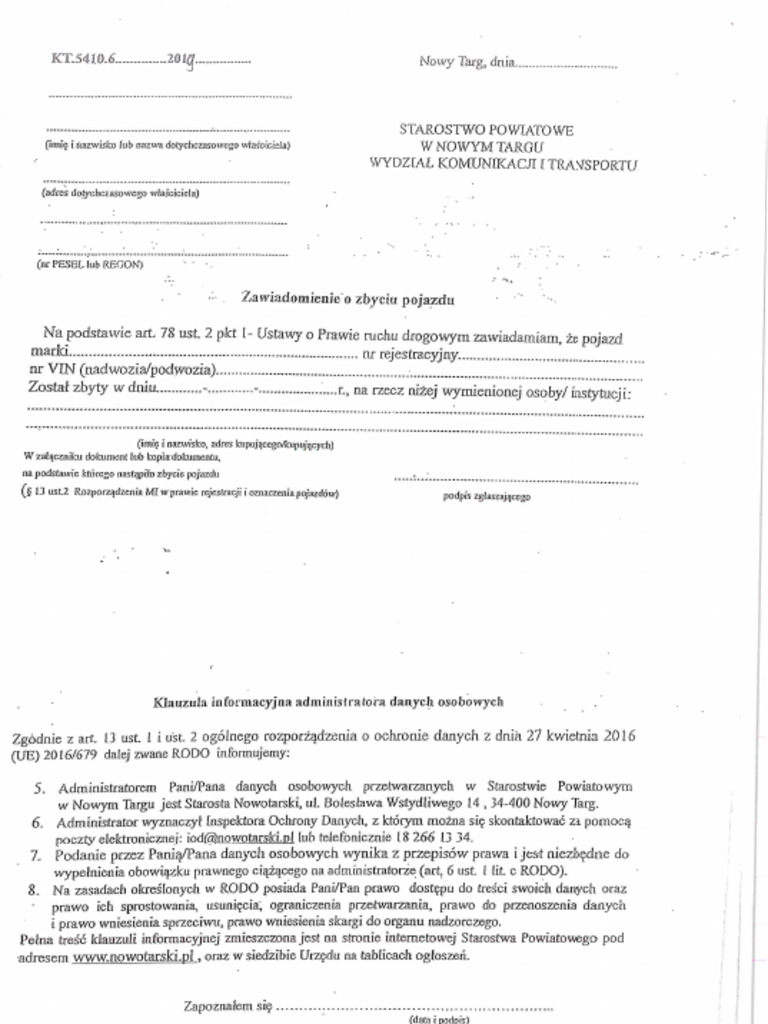 Wniosek o Wyrejestrowanie Poj | PDF