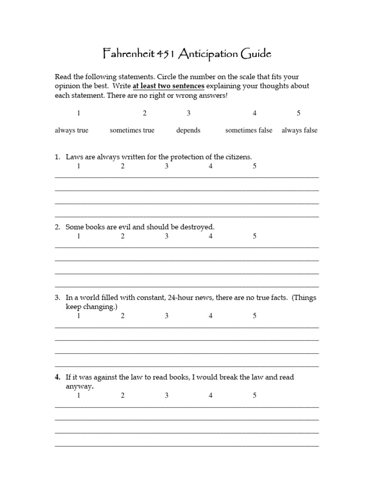 Fahrenheit 451 Anticipation Guide | PDF | Finance & Money Management