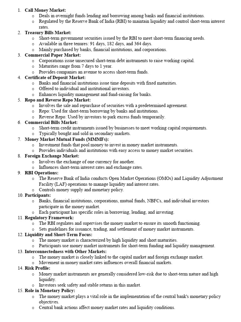 Structure of the Indian Money Market | PDF | Money Market | Financial ...