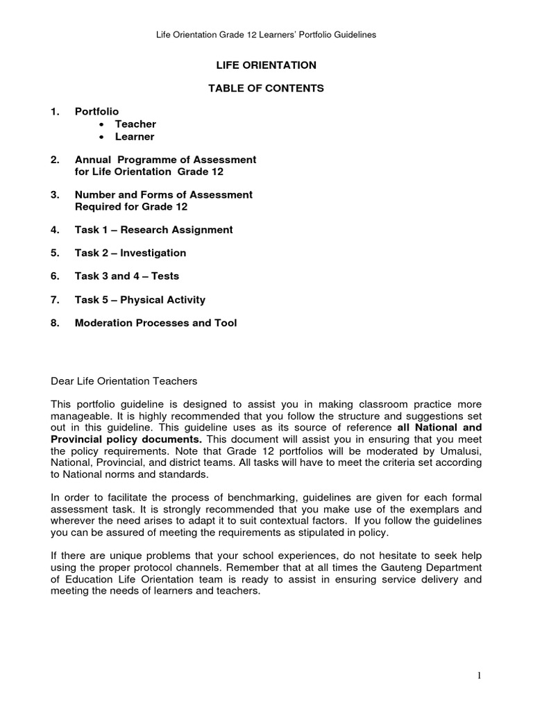 Grade 12 Portfolio Life Orientation | PDF | Educational Assessment | Learning