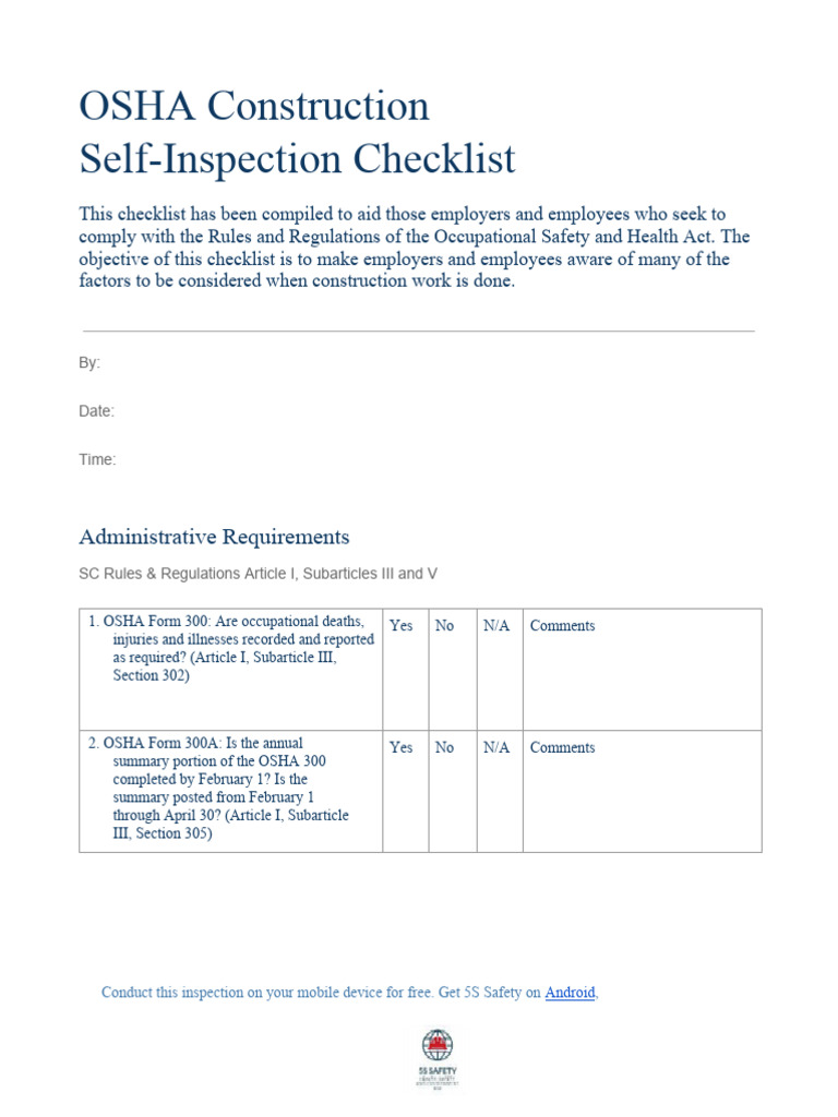 Safety Officer Checklist | PDF | Occupational Safety And Health ...