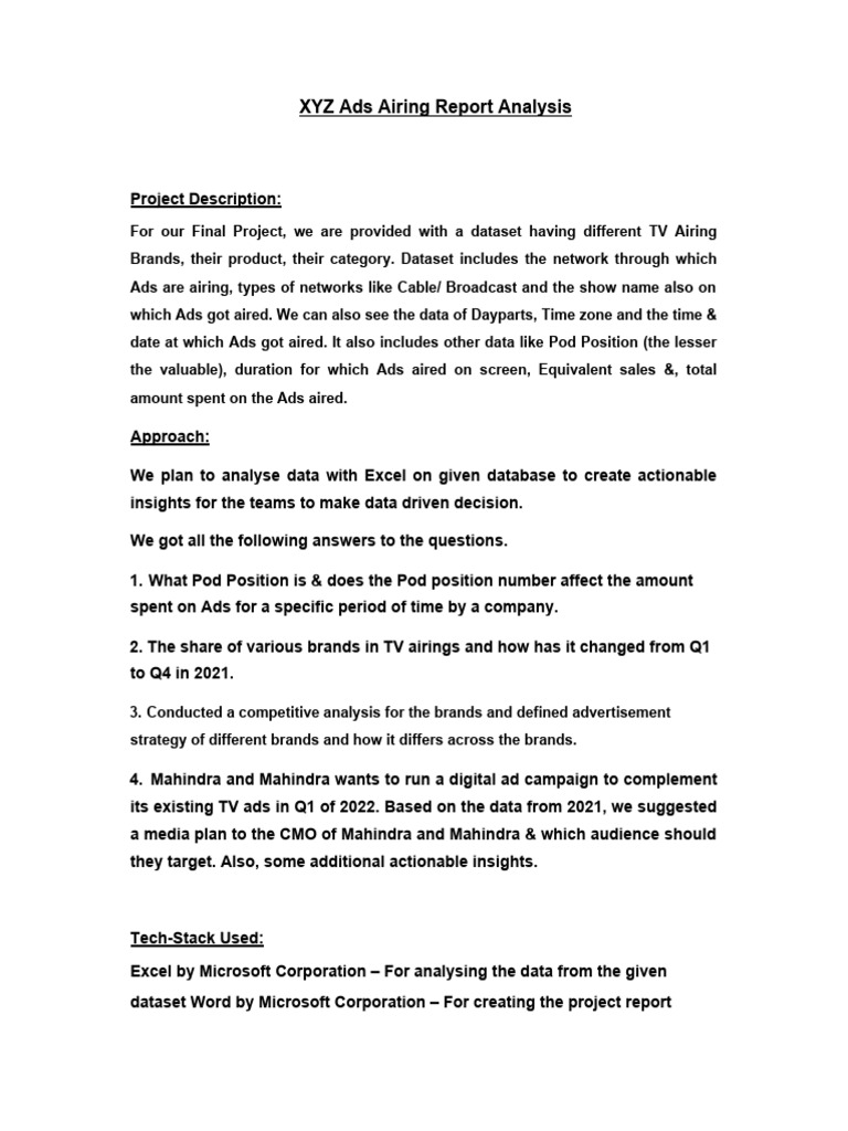 XYZ Ads Airing Report Analysis | PDF | Brand | Mass Media
