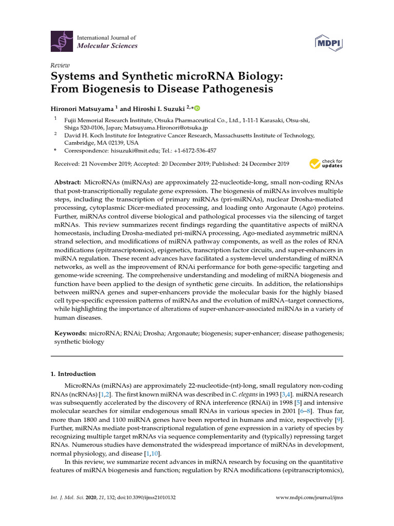 5 Systems and Synthetic microRNA Biology | PDF | Micro Rna | Regulation ...