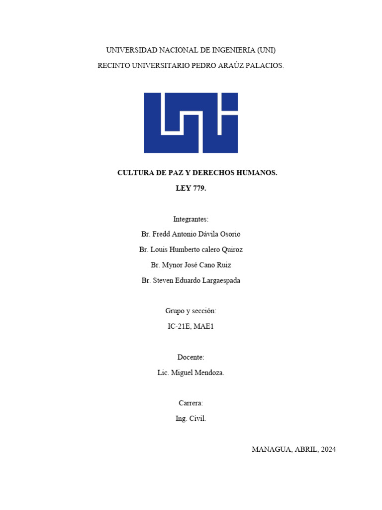 Ley 779 | Descargar gratis PDF | La violencia contra las mujeres | Igualdad de género
