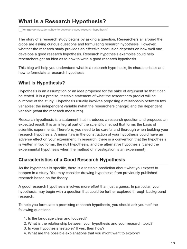 What Is A Research Hypothesis | Download Free PDF | Hypothesis | Experiment