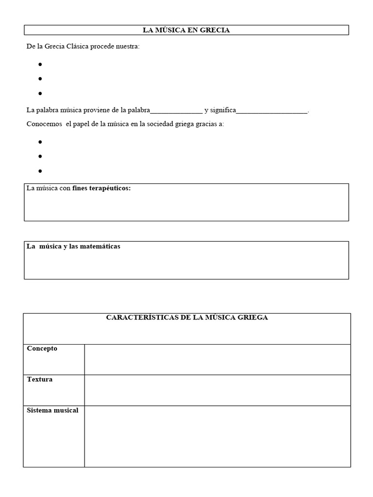 TEMA 1 LA MÚSICA EN GRECIA Esquema | PDF | Estudios de idiomas extranjeros