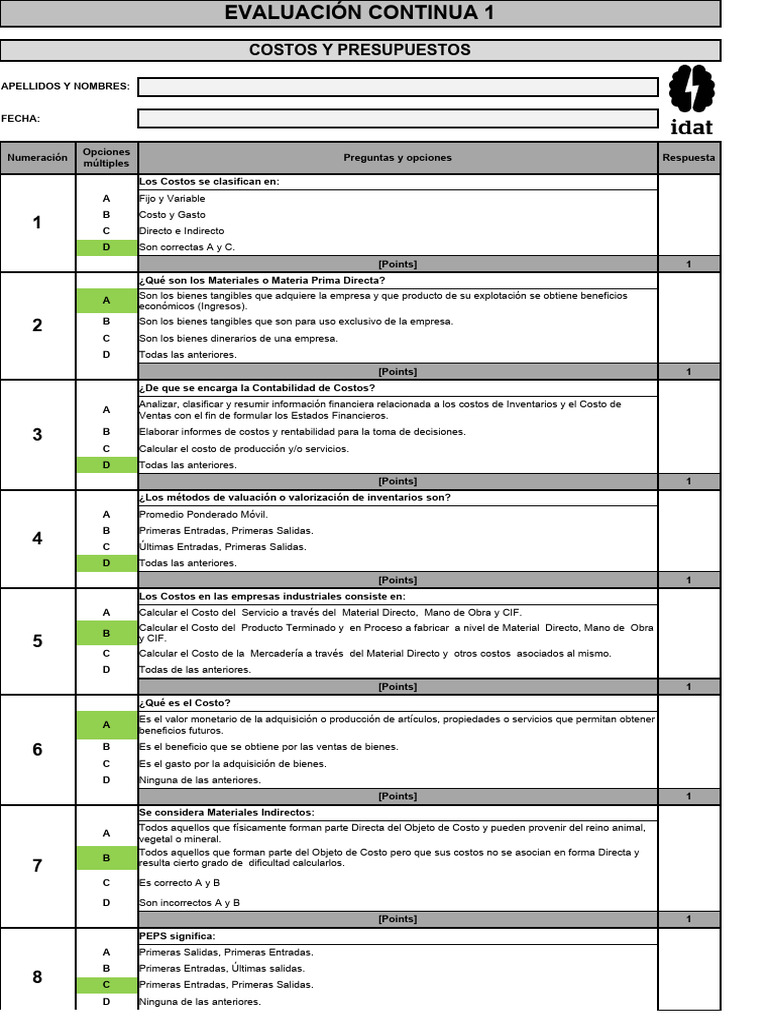 Evaluacion Continua 1 - Costos y Presupuestos - Idat | PDF ...