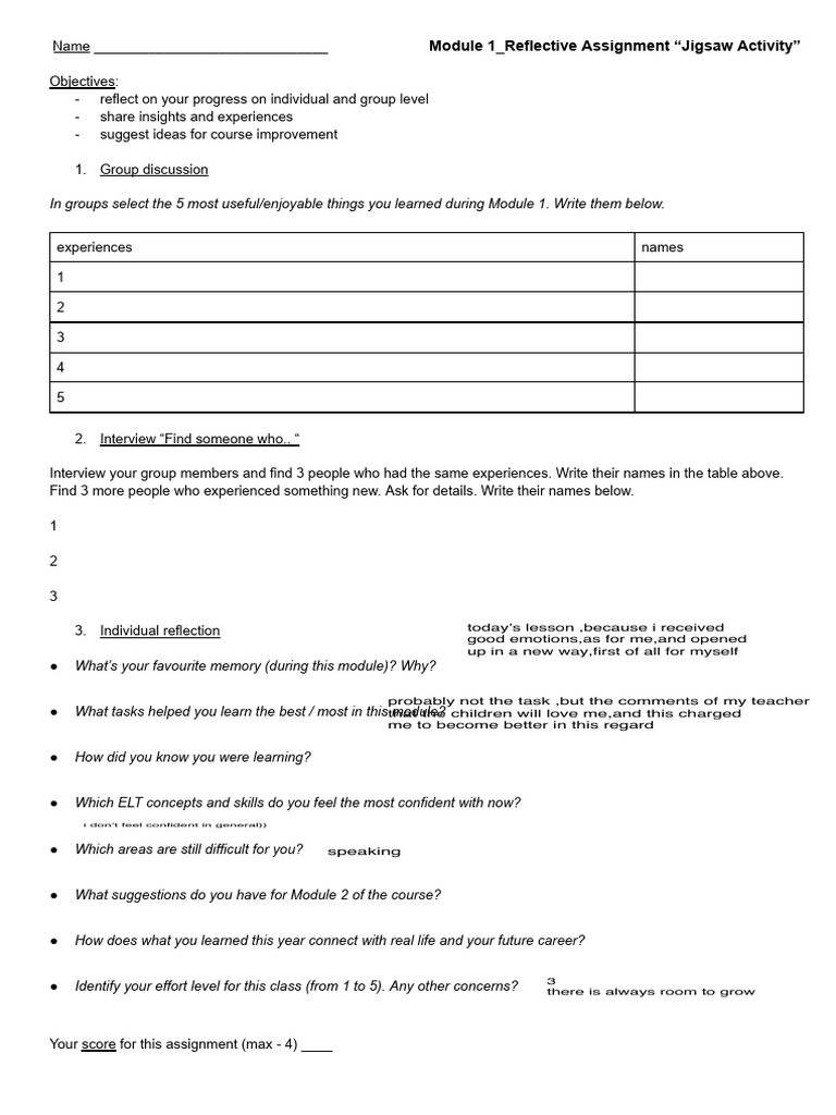 Reflective Assignment: Jigsaw Activity | PDF | Experience | Memory