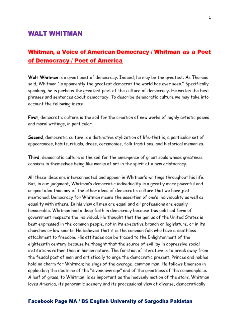 Walt Whitman | PDF | Poetry | Walt Whitman
