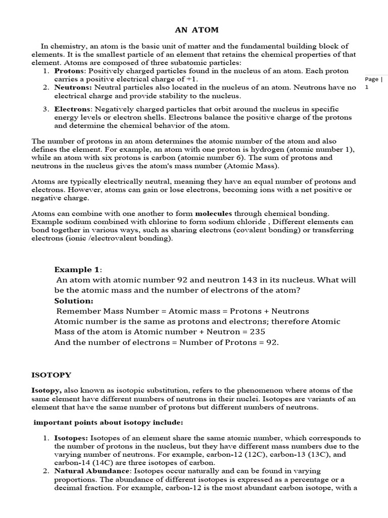 Notes On Atom | PDF | Ion | Isotope