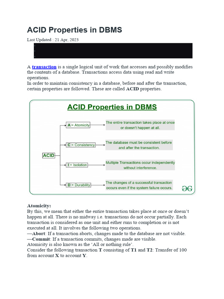 ACID Properties in DBMS | PDF | Database Transaction | Acid