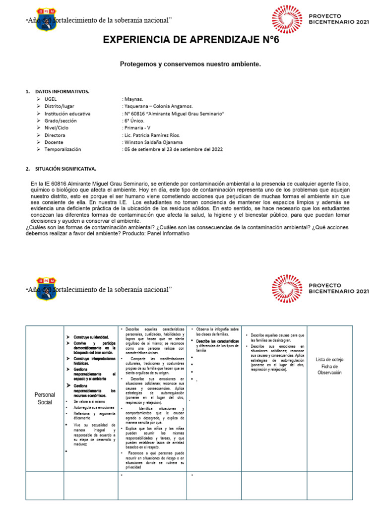 EXPERIENCIA DE APRENDIZAJE 6 Setiembre 2022 . | Descargar gratis PDF | Comunicación no verbal ...