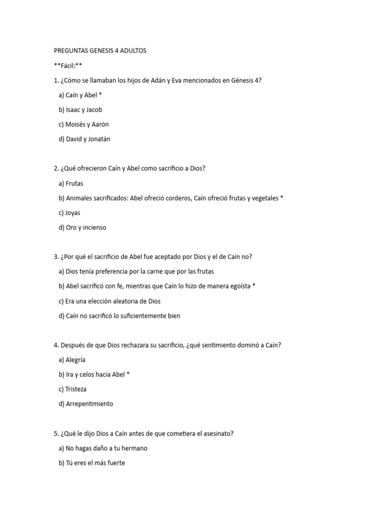 Preguntas Genesis 4 Adultos | PDF | Libro del Génesis