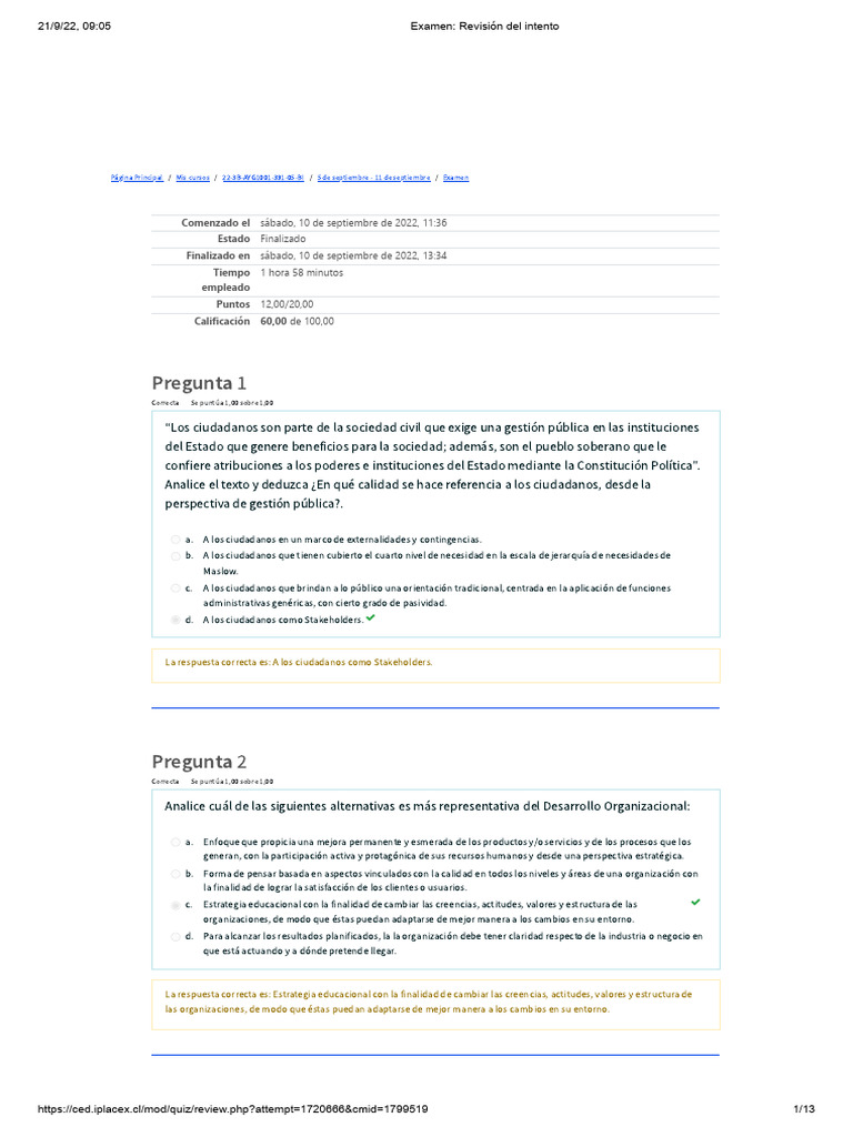 Examen de Adm. y Gestión - Revisión Del Intento Scribd | PDF | Business | Planificación