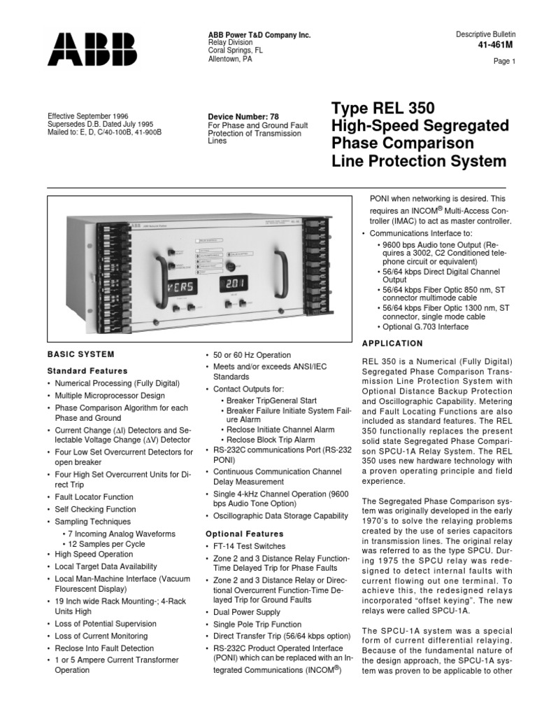 REL350 Descriptive Bulletin | PDF | Optical Fiber | Relay