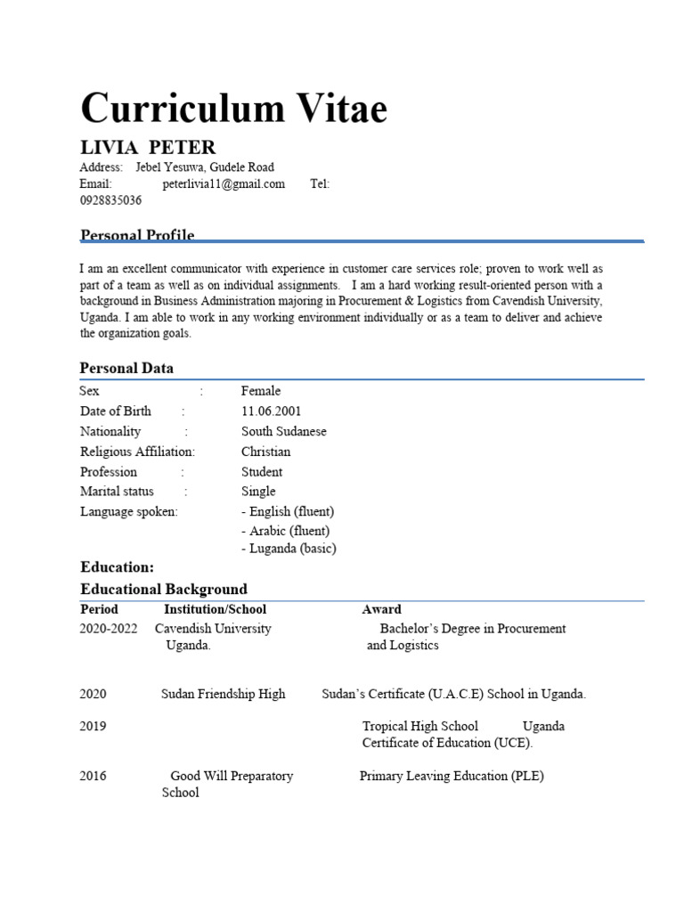 Olivia's CV | Download Free PDF | Computing