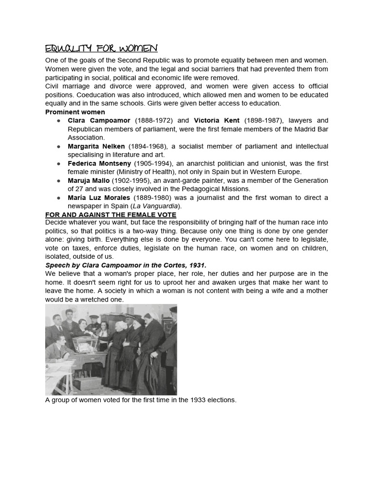 Women's Equality in the Second Republic | PDF | Women's Suffrage ...