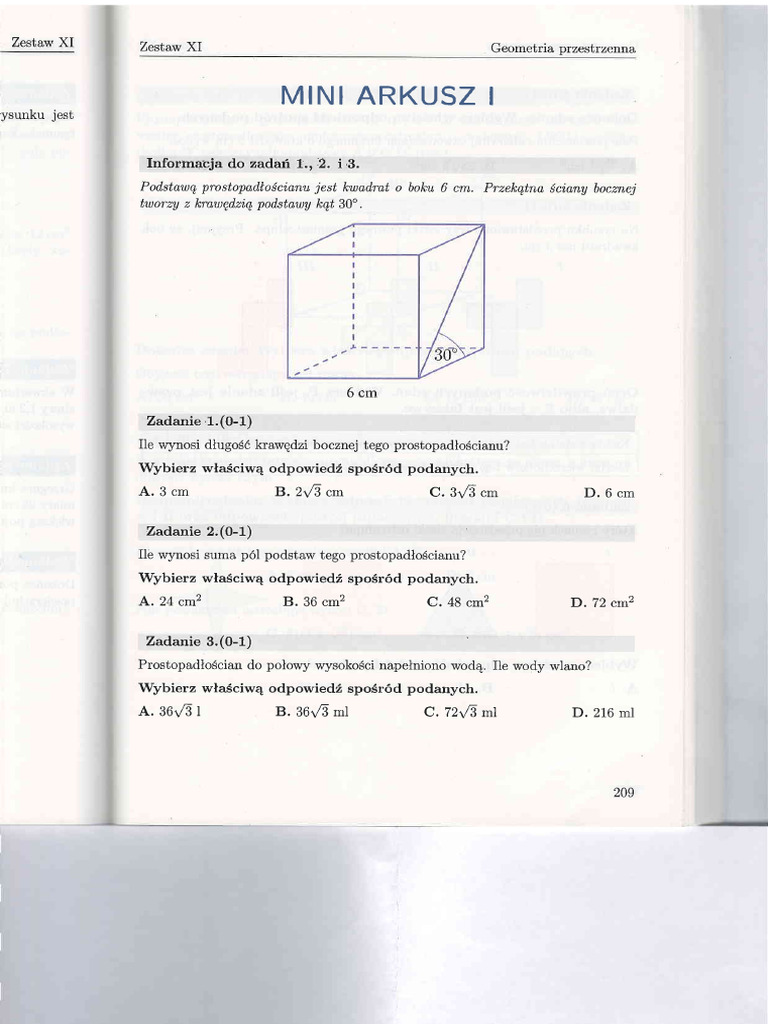 Mini Arkusz I - Geometria Przestrzenna | PDF