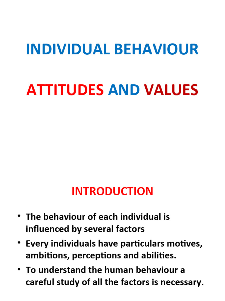 Individual Behaviou, Values Attitudes KIIT | PDF | Attitude (Psychology ...