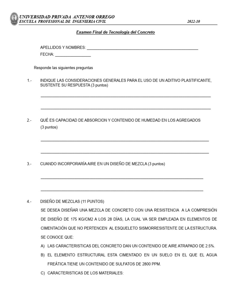 Examen Final 2022 10 | PDF | Hormigón | Ingeniería