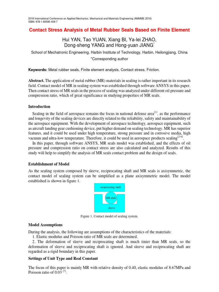 Contact Stress Analysis of Metal Rubber Seals Based On Finite Element ... Contact Stress Analysis of Metal Rubber Seals Based On Finite Element ...